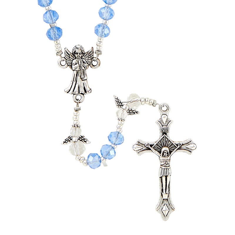 Guardian Angel Rosary with Angel Our Father Bead - Blue - ShopCatholic