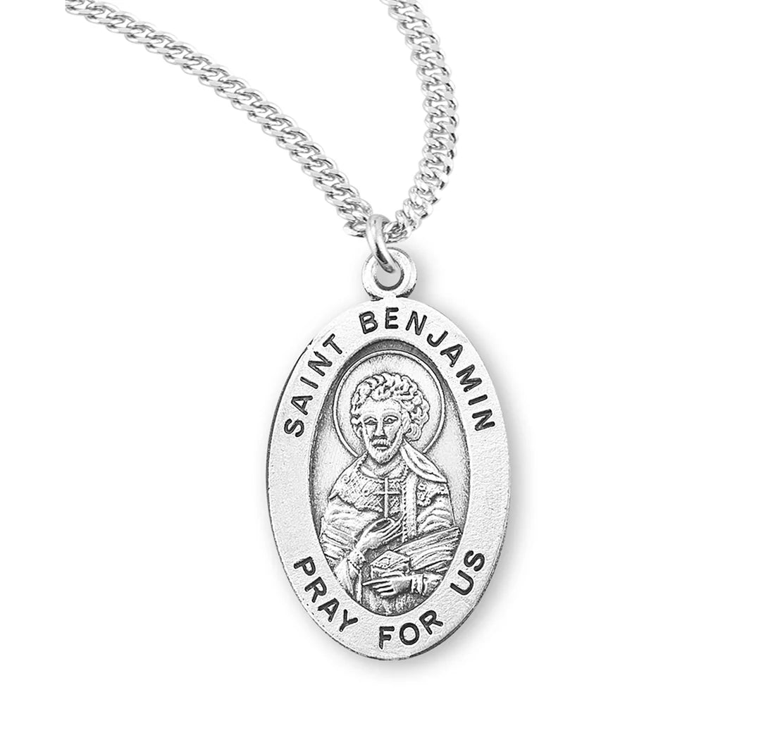 St. Benjamin Sterling Silver Medal Necklace - ShopCatholic