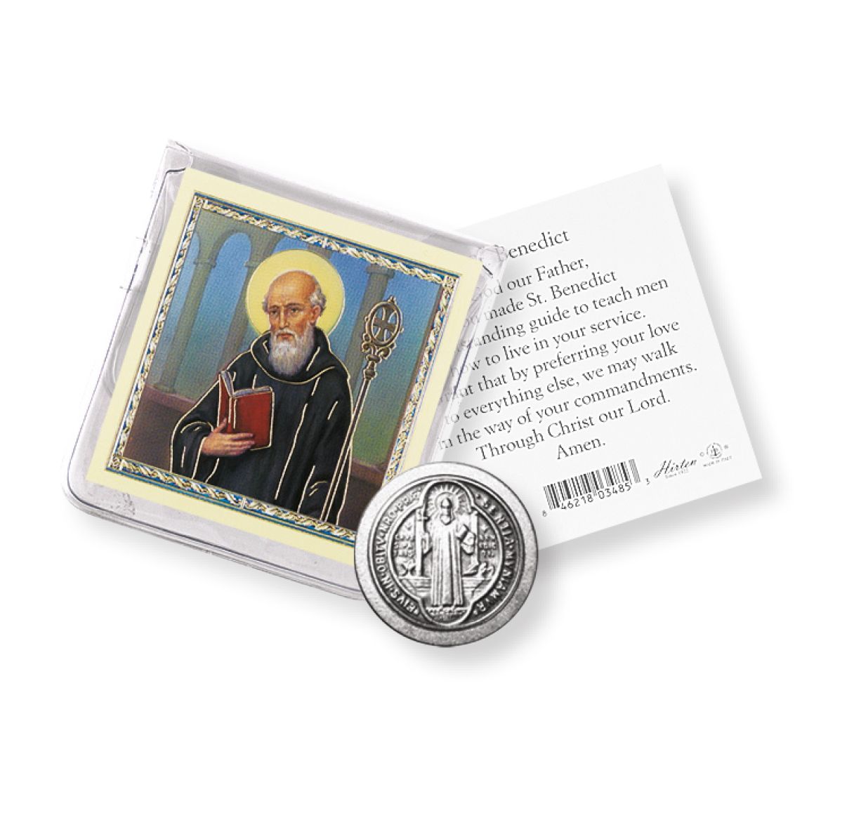 Saint Benedict For Protection from Evil Pocket Coin with a Holy Card i